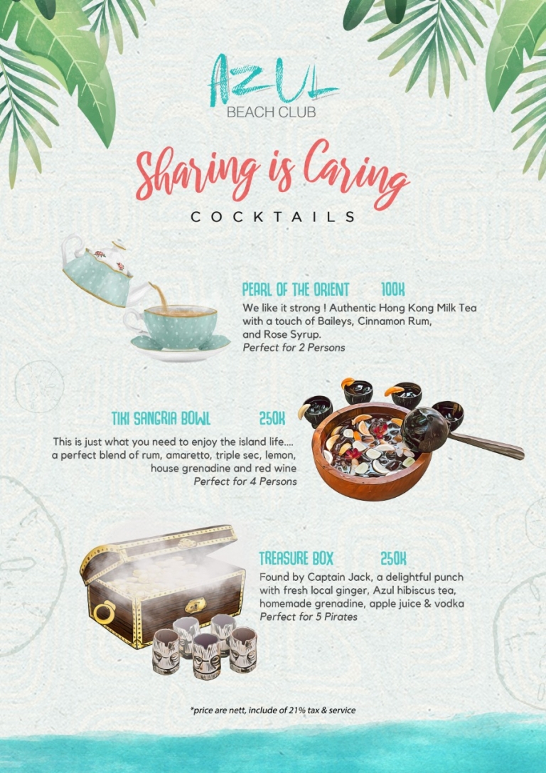 Azul Beach Club Food & Beverage Menus - Lunch / Dinner