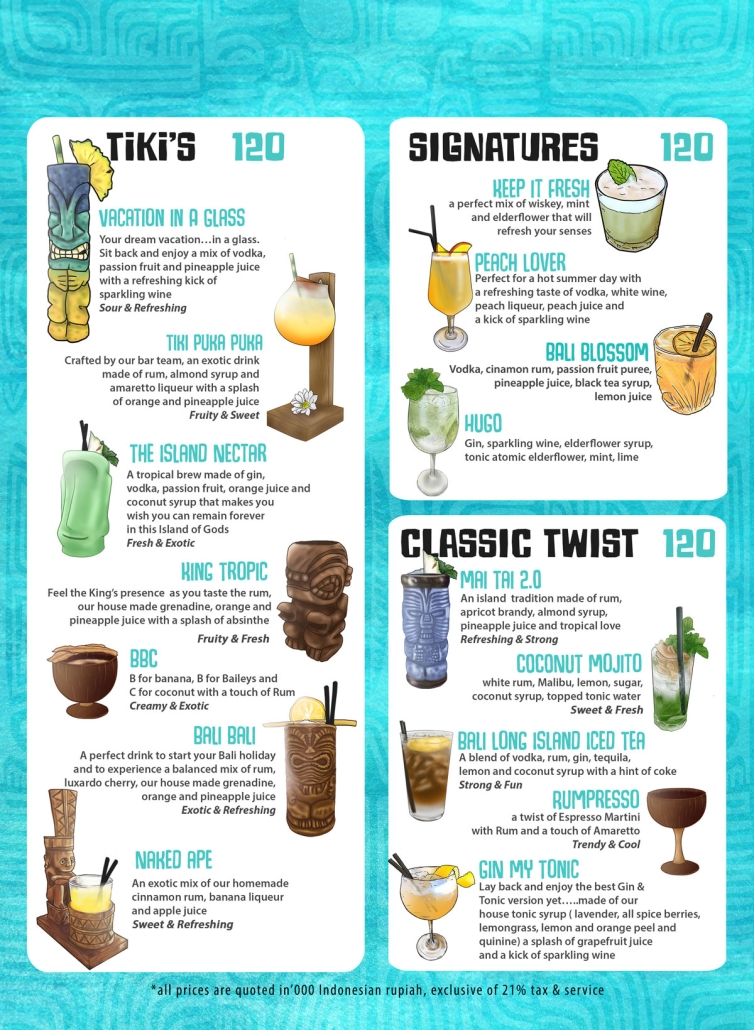 Azul Beach Club Food & Beverage Menus - Lunch / Dinner