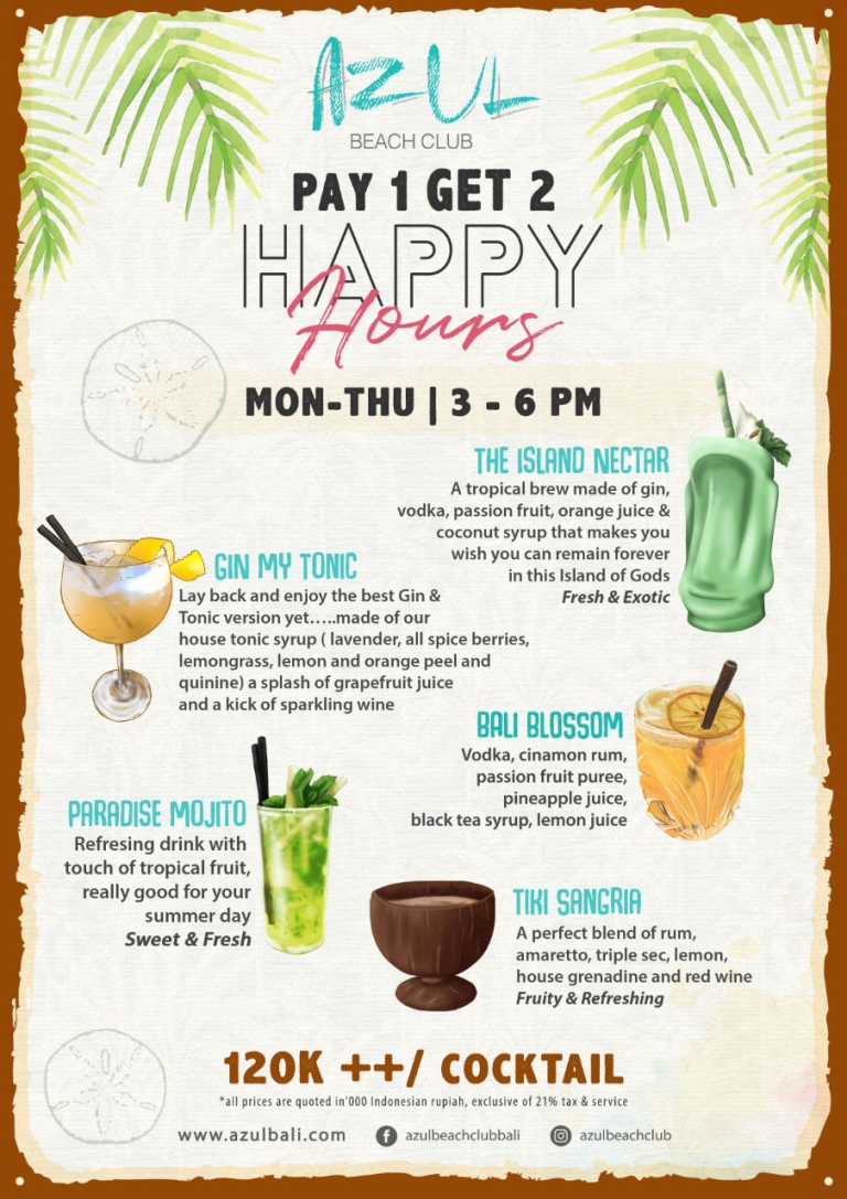 Azul Beach Club Food & Beverage Menus - Lunch / Dinner