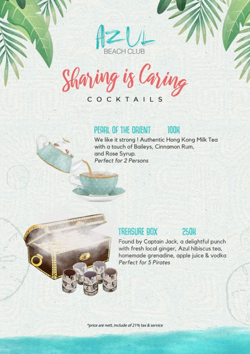 Azul Beach Club Food & Beverage Menus - Lunch / Dinner