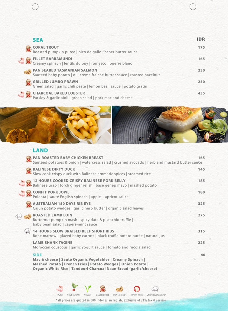 Azul Beach Club Food & Beverage Menus - Lunch / Dinner