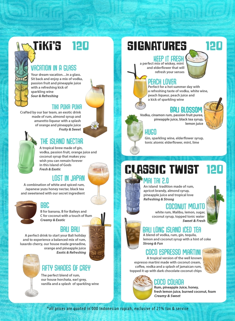 Azul Beach Club Food & Beverage Menus - Lunch / Dinner