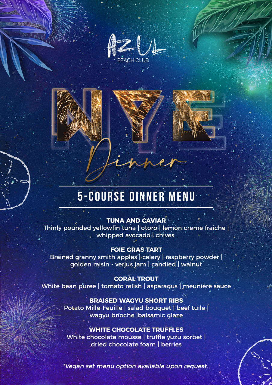 Azul Beach Club Food & Beverage Menus - Lunch / Dinner