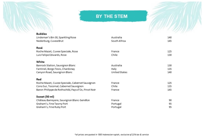 Azul Beach Club Food & Beverage Menus - Lunch / Dinner