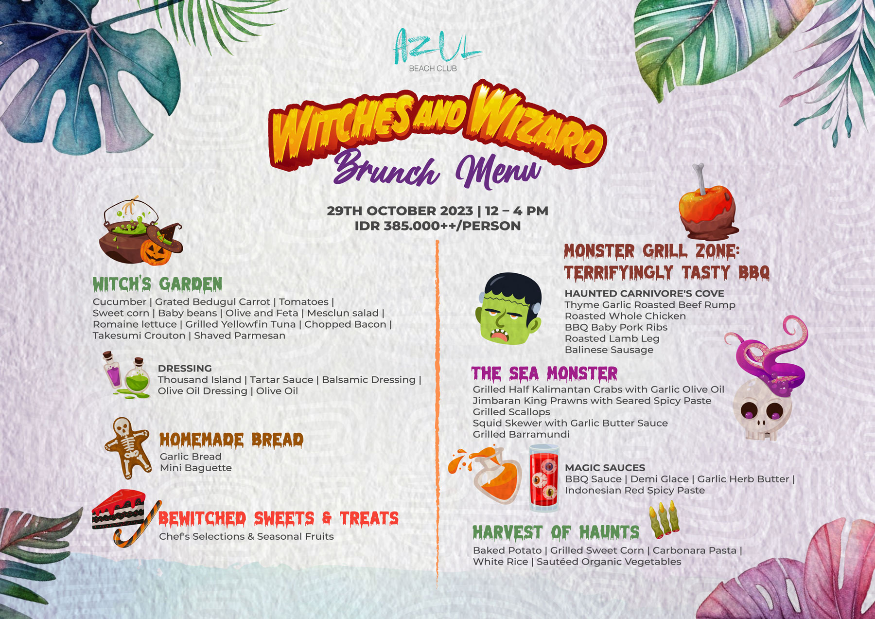 Azul Beach Club Food & Beverage Menus - Lunch / Dinner