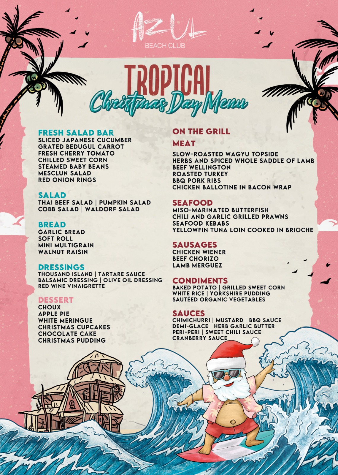 Azul Beach Club Food & Beverage Menus - Lunch / Dinner