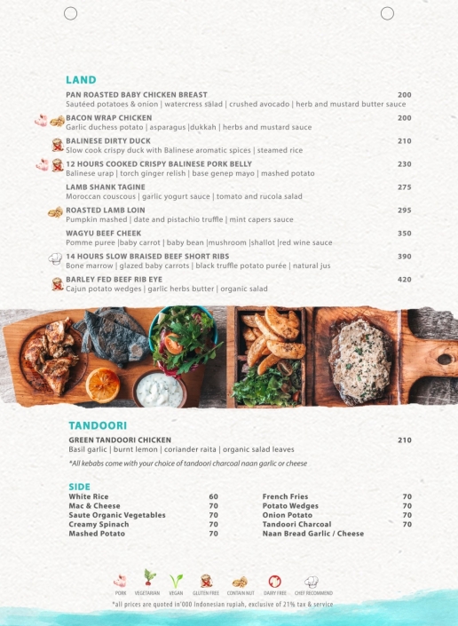 Azul Beach Club Food & Beverage Menus - Lunch / Dinner