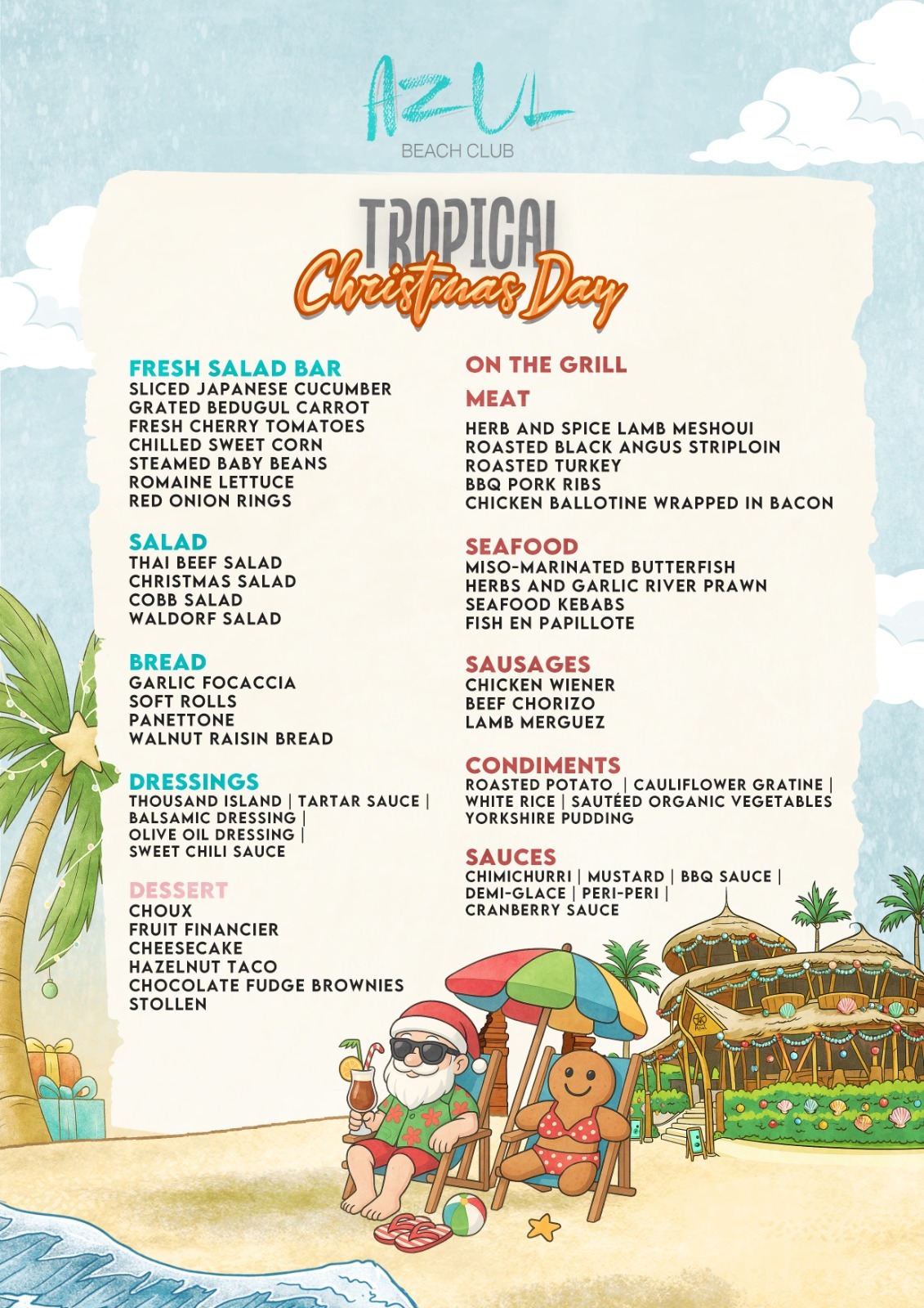 Azul Beach Club Food & Beverage Menus - Lunch / Dinner